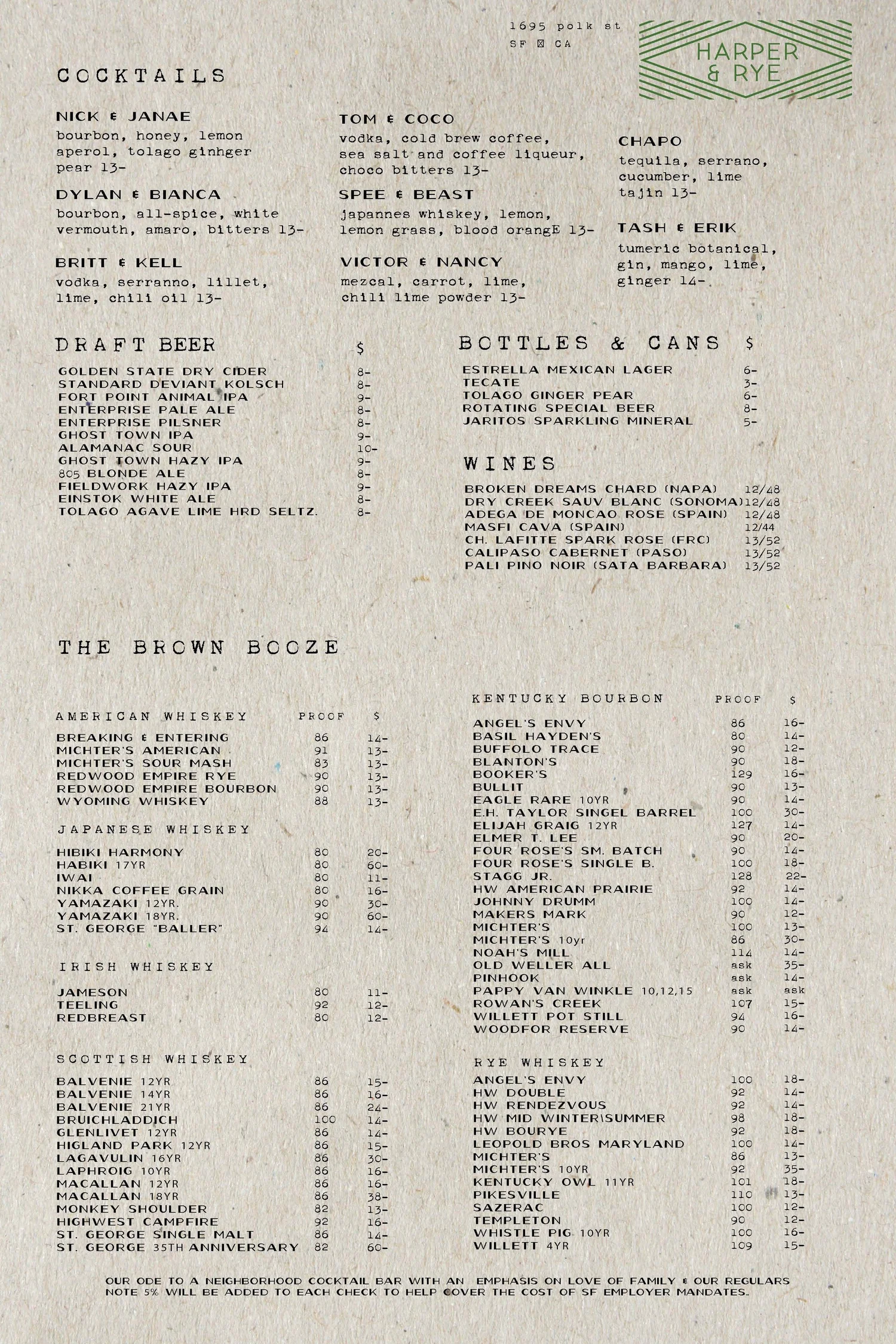 Menus — Harper & Rye Daily 3pm - 2AM