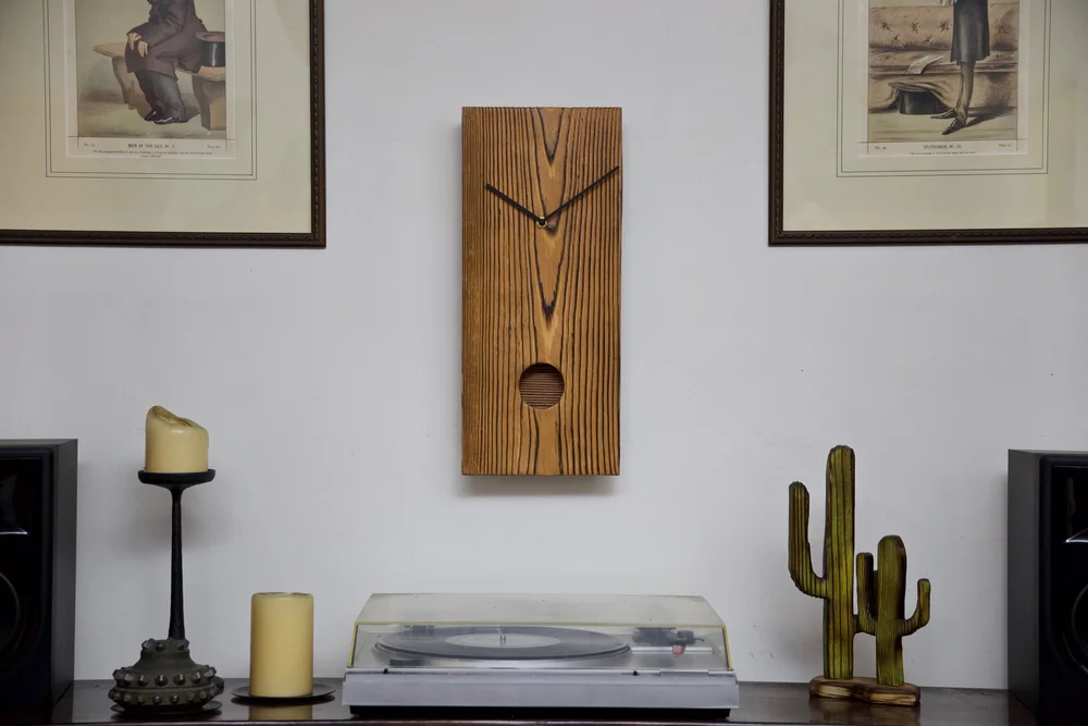 Shou Sugi Ban Wood Pendulum Clock Art - Sipe 0001 — Korzen Designs
