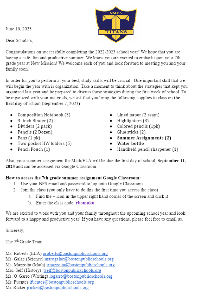 New Mission High School - Supplies List — New Mission High School