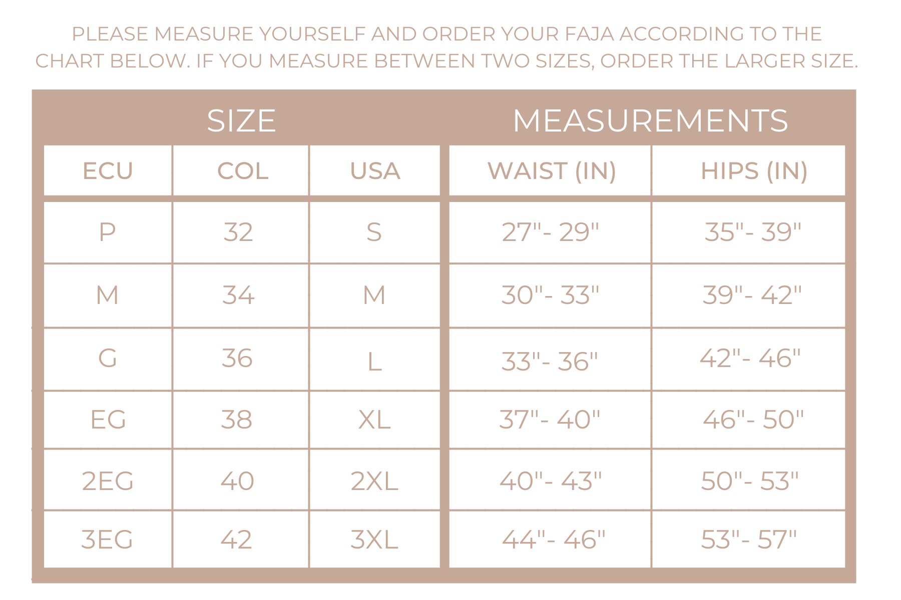 Waist Training Corset Size Chart
