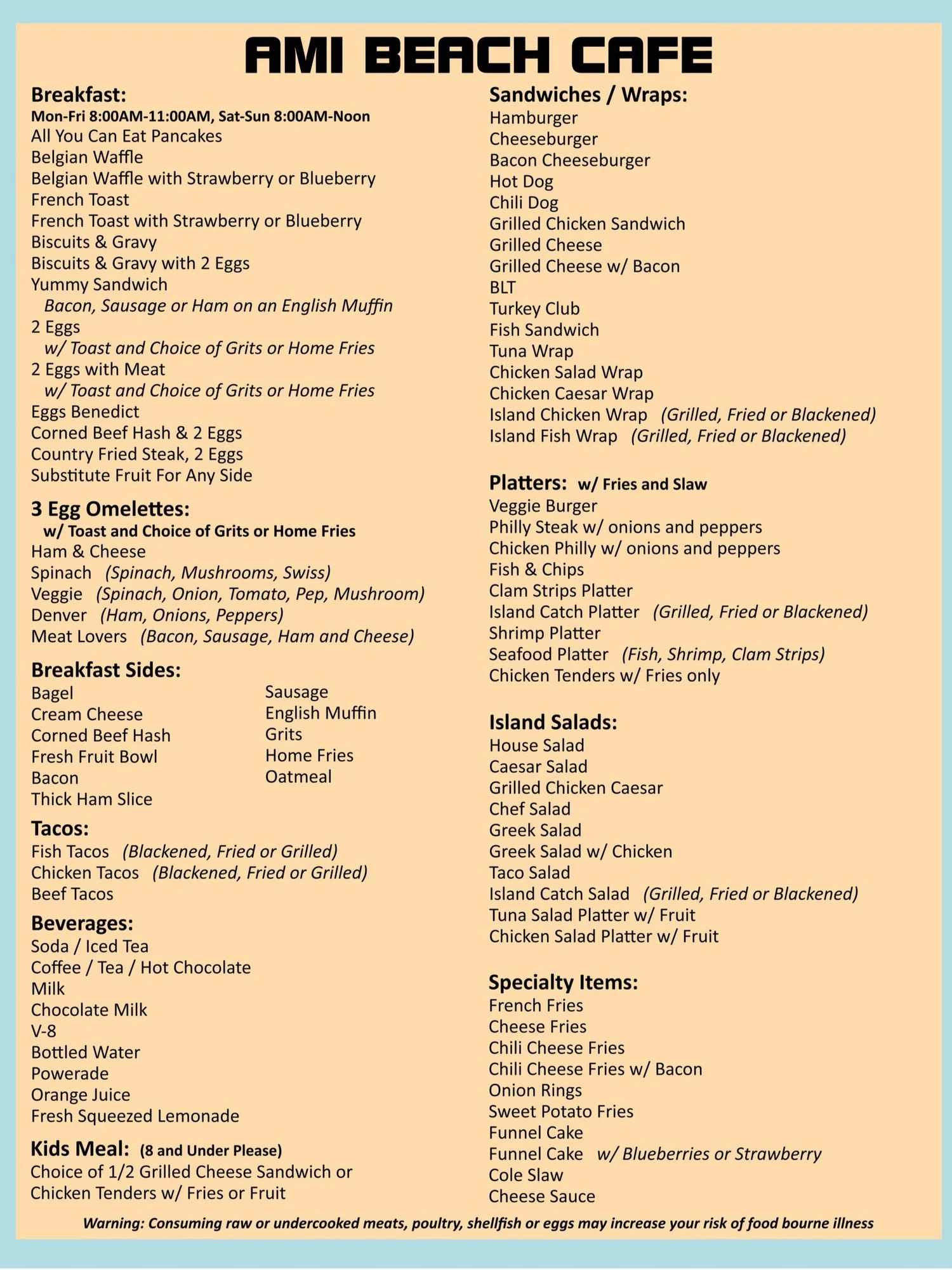 Menus — Anna Maria Island Beach Cafe