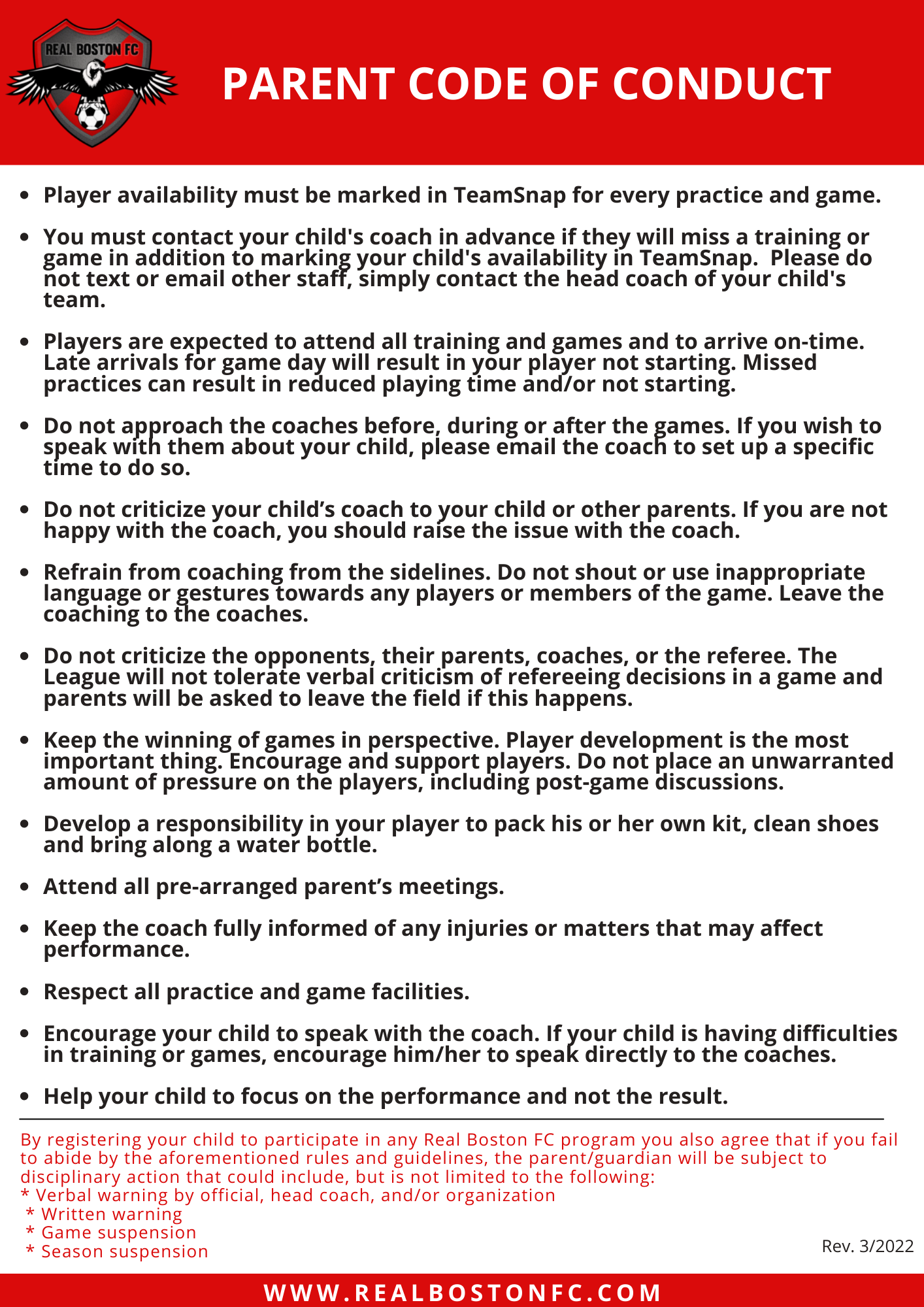 Parent Code of Conduct — Real Boston FC