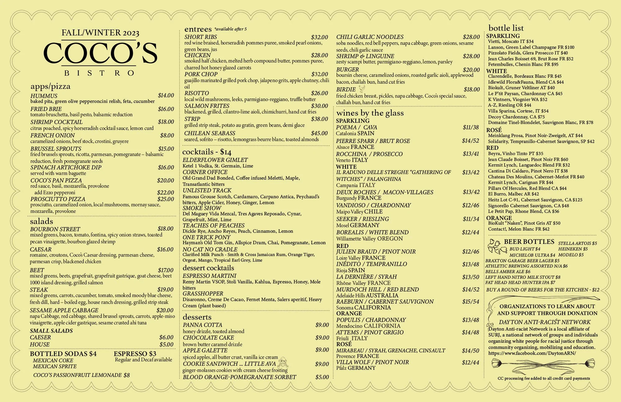 Menu — Coco's Bistro