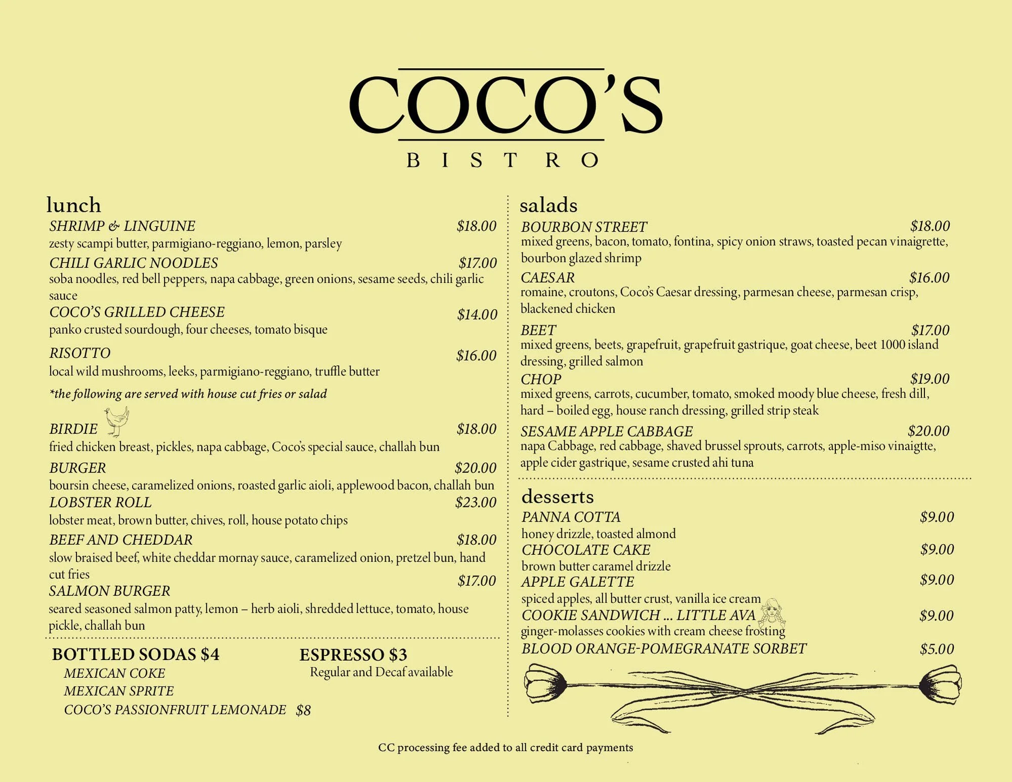 Menu — Coco's Bistro
