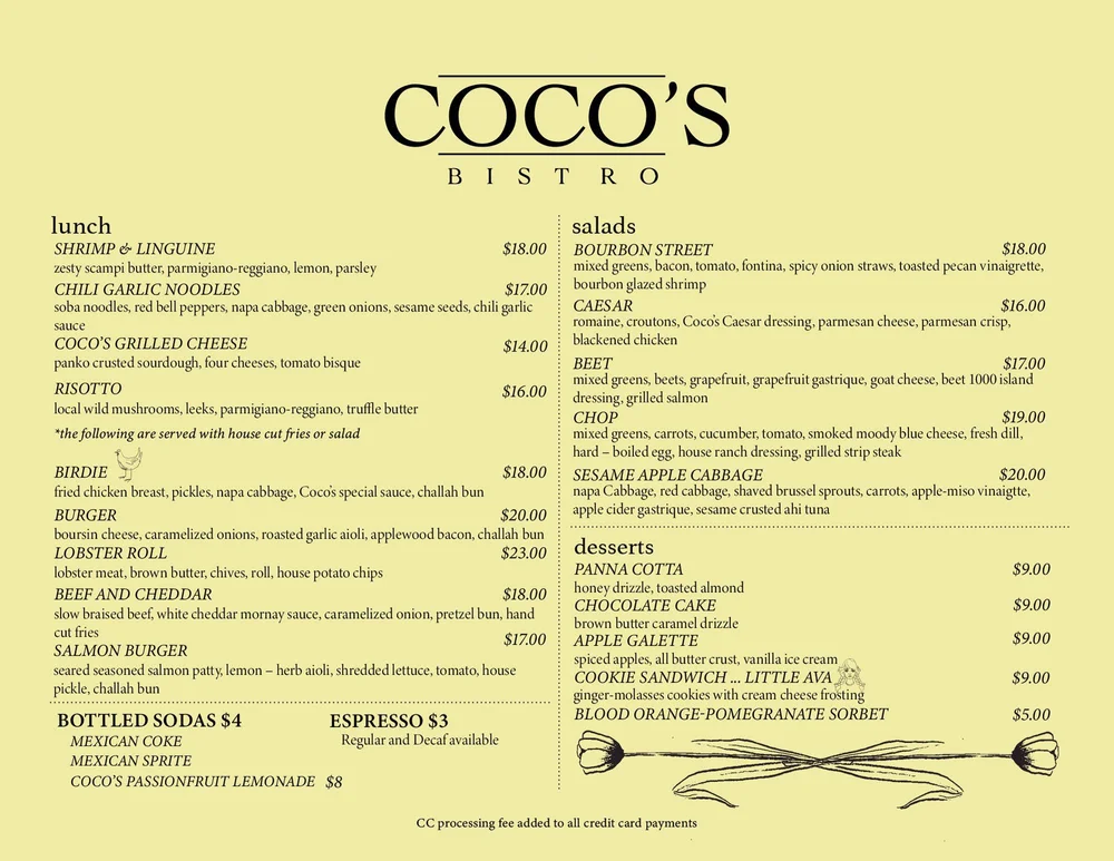 Menu — Coco's Bistro