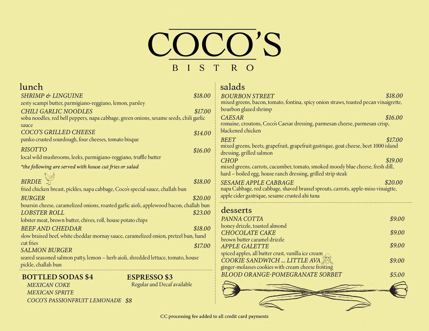 Menu — Coco's Bistro