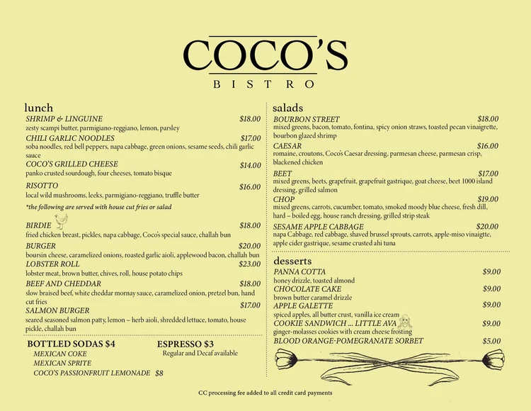 Menu — Coco's Bistro