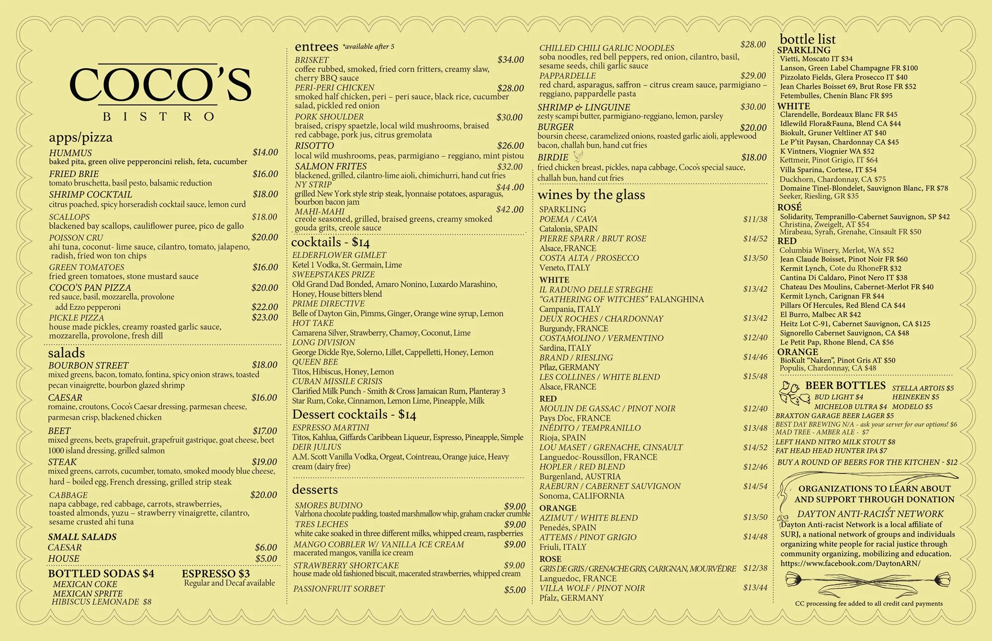 Menu — Coco's Bistro