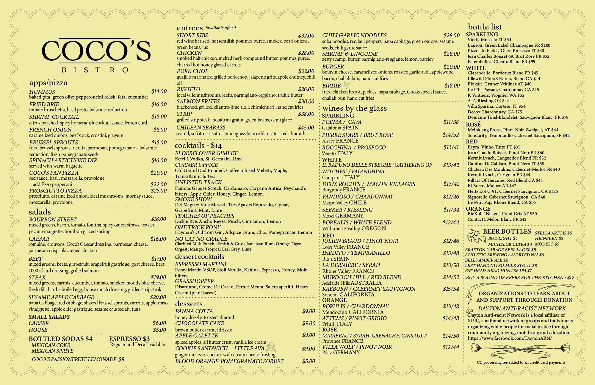 Menu — Coco's Bistro