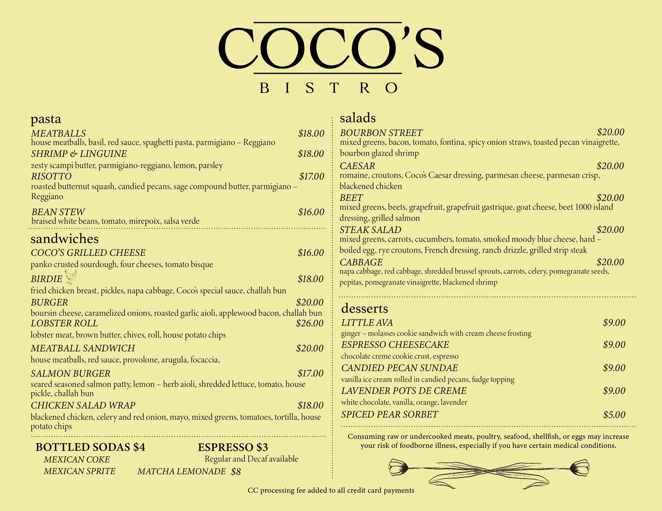 Menu — Coco's Bistro