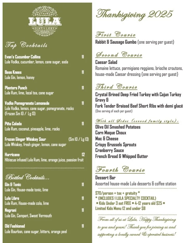 Menu 1 — Lula Restaurant Distillery