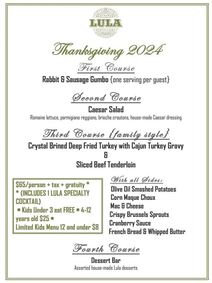 Menu 1 — Lula Restaurant Distillery