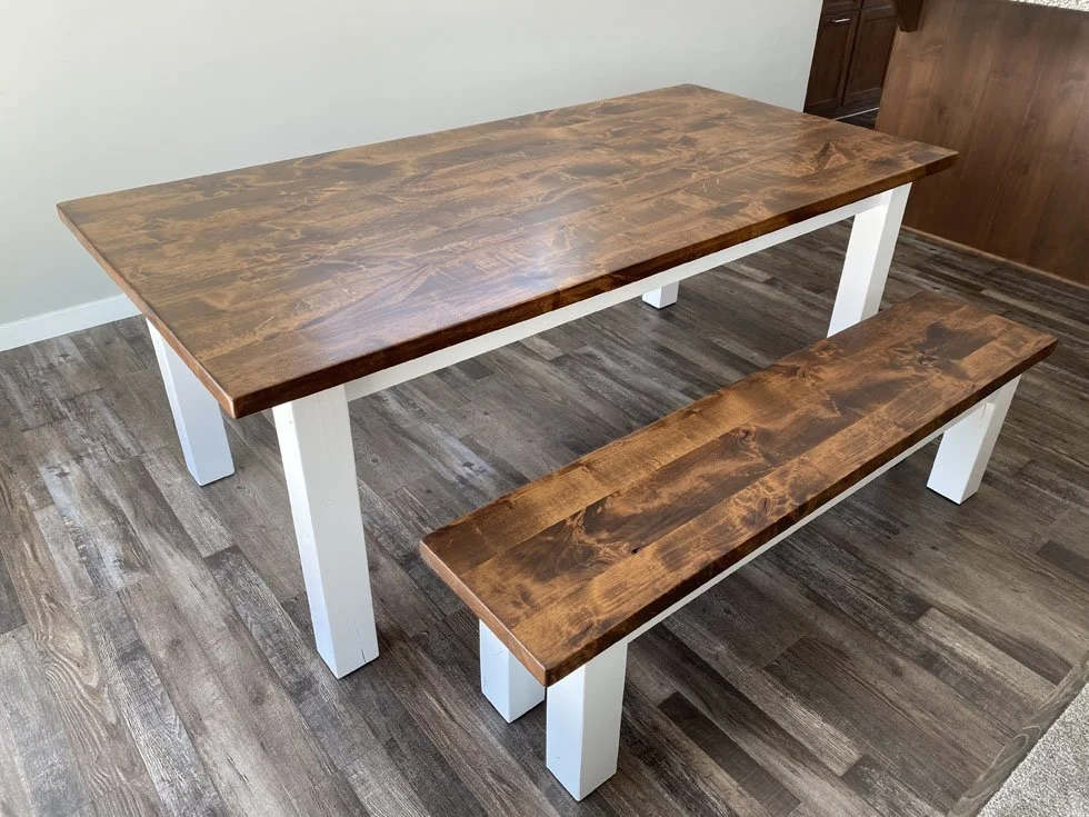 Custom Stained Alder 4 Post Painted Leg Table — Anderson Woodworking
