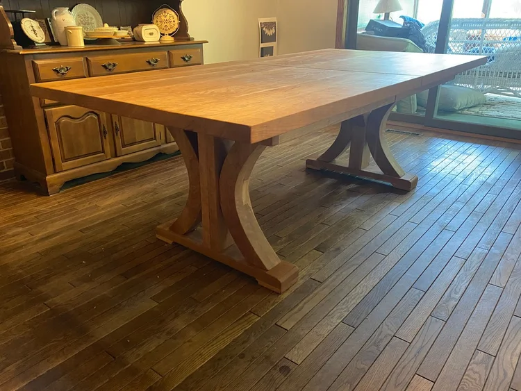 Custom Curved Trestle Extension Cherry Table — Anderson Woodworking