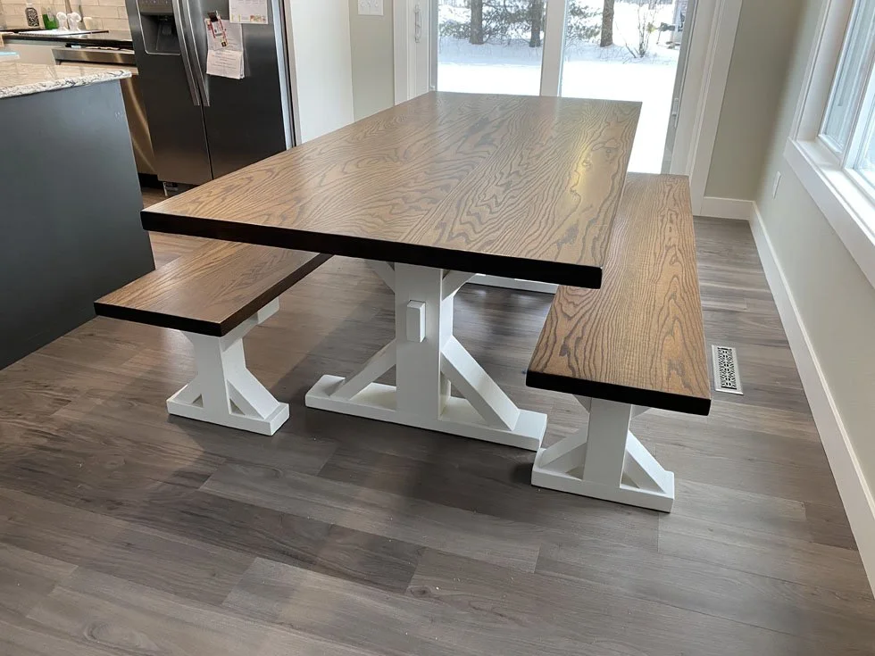 Custom Stained Red Oak X Painted Trestle Table — Anderson Woodworking