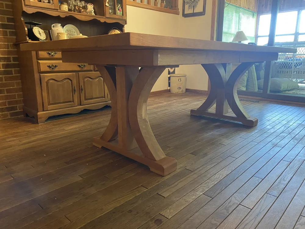 Custom Curved Trestle Extension Cherry Table — Anderson Woodworking