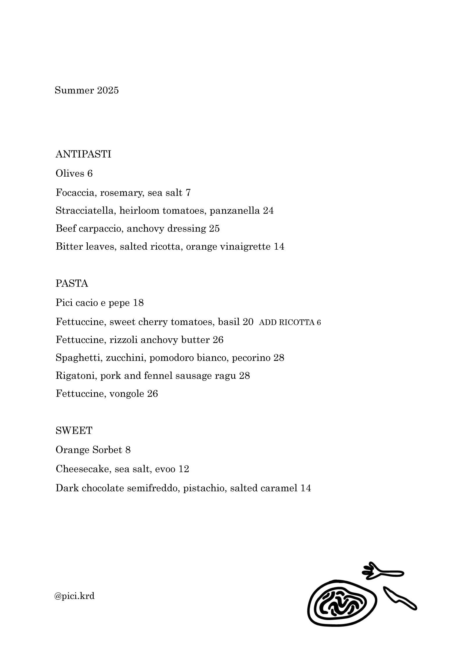 Pici Menu | Pici