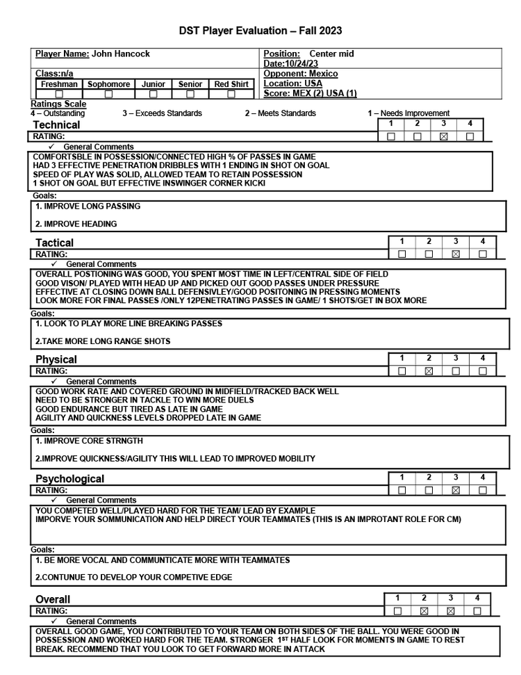 DST Match Analysis — Dayes Soccer Training