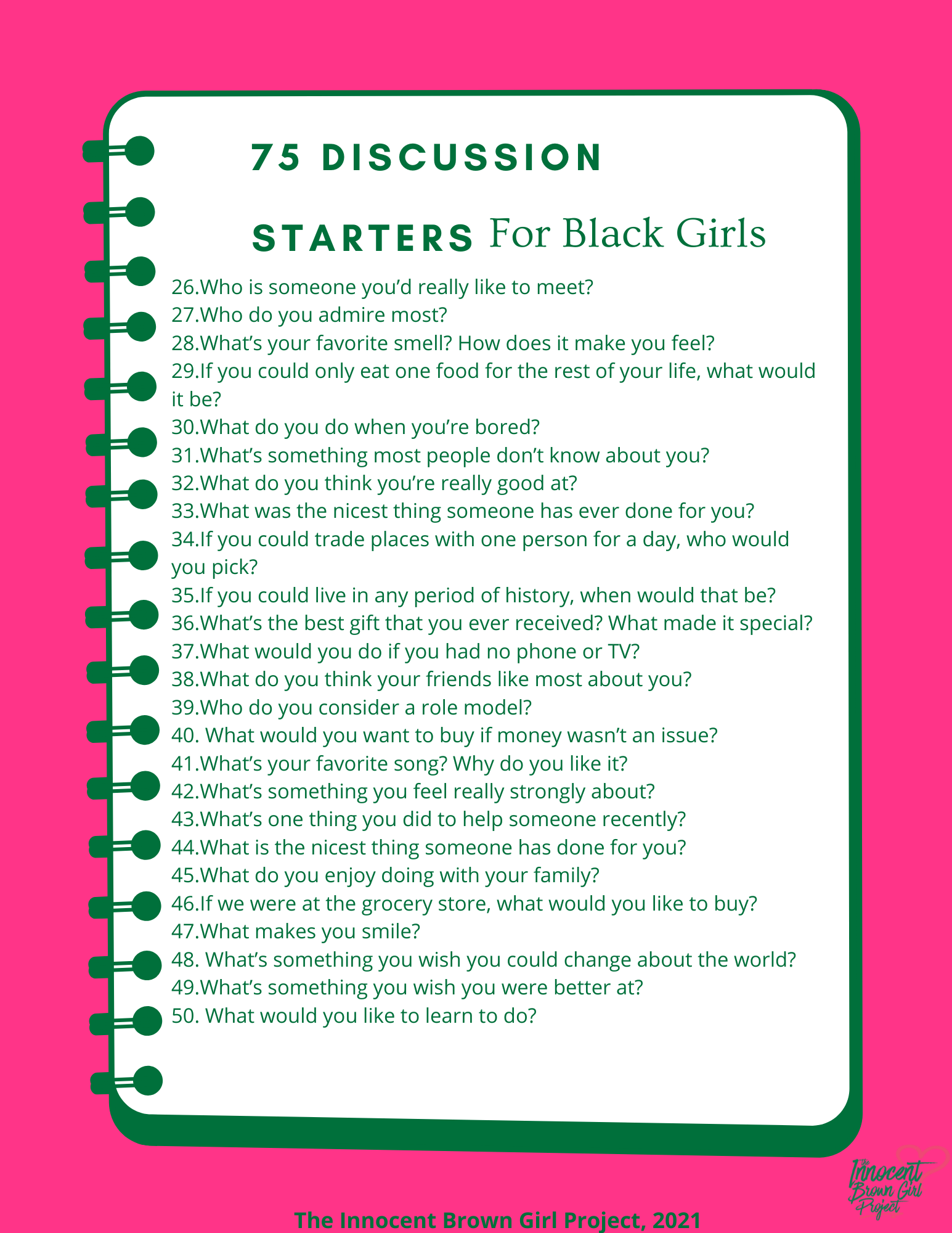 75 Discussion Starters To Start Conversations With Our Girls — The ...