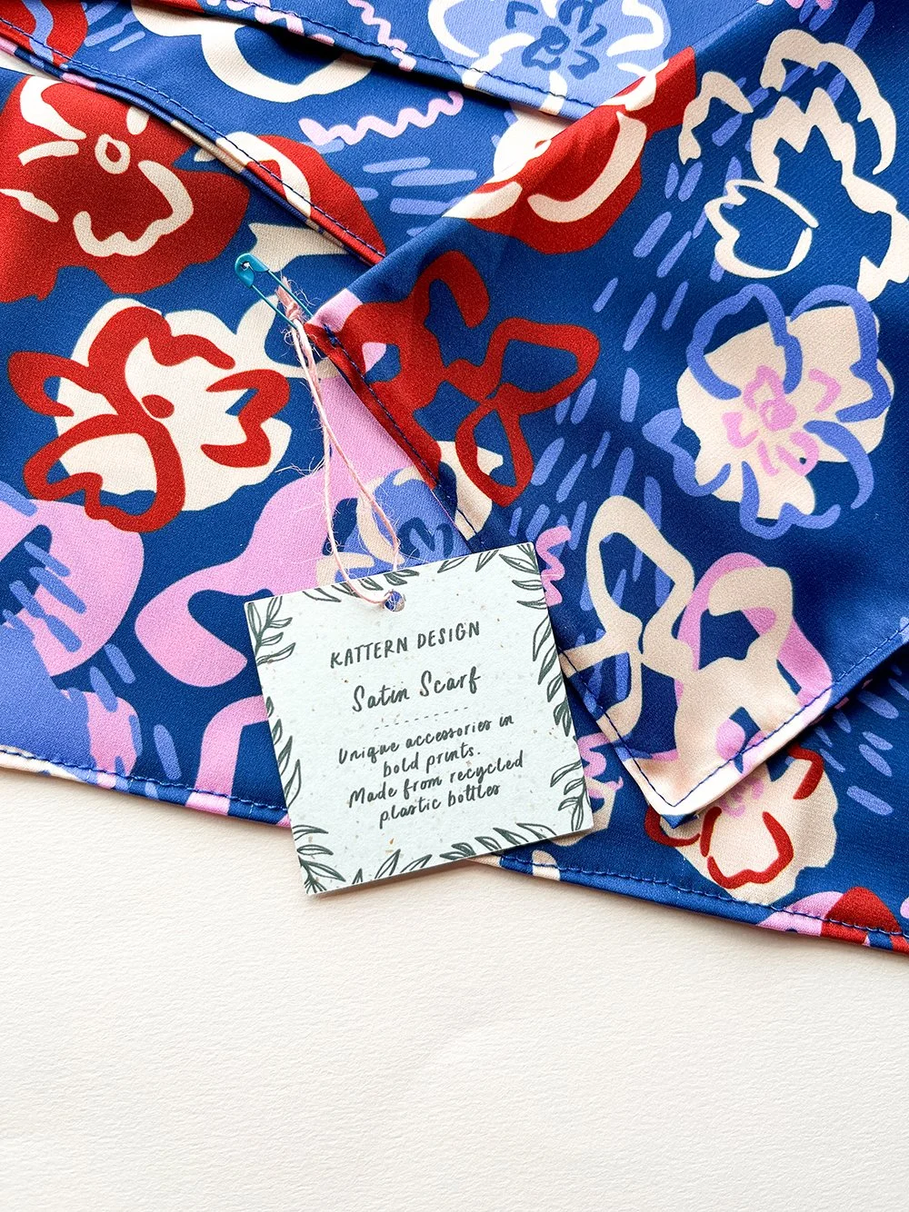 Handmade Dahlia Flower Print Satin Scarf Made from Recycled Fabric from ...