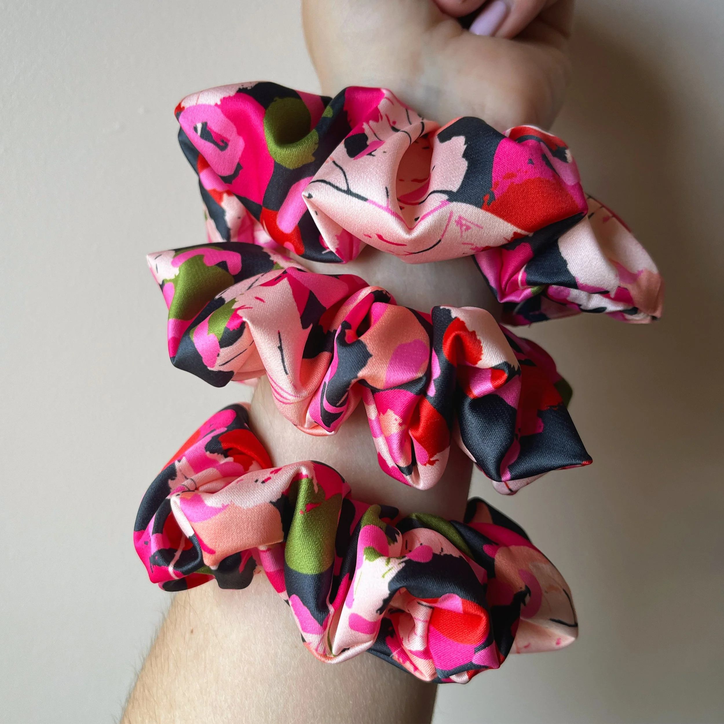 Large Citron and Blue Abstract Satin Silk Scrunchie Suitable for Thick ...