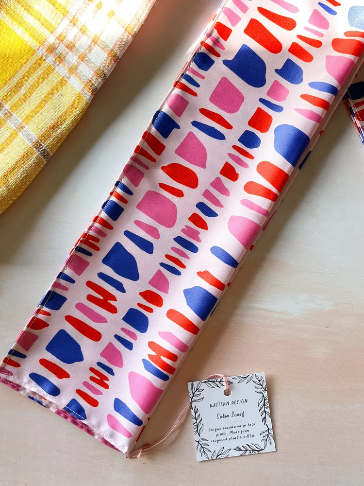 Handmade Dahlia Flower Print Satin Scarf Made from Recycled Fabric from ...