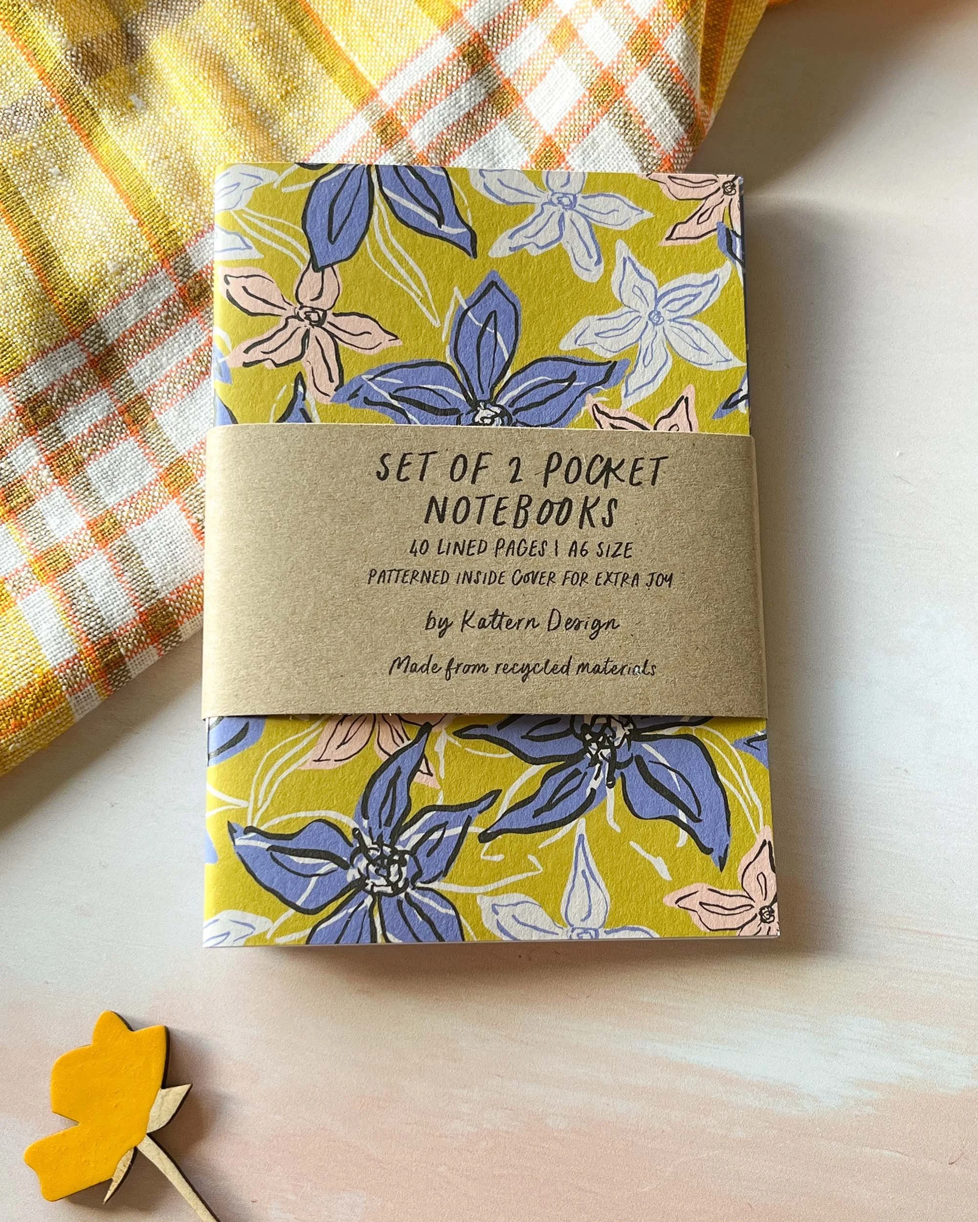 A6 recycled pocket notebook set plain or lined pages blue watercolour ...