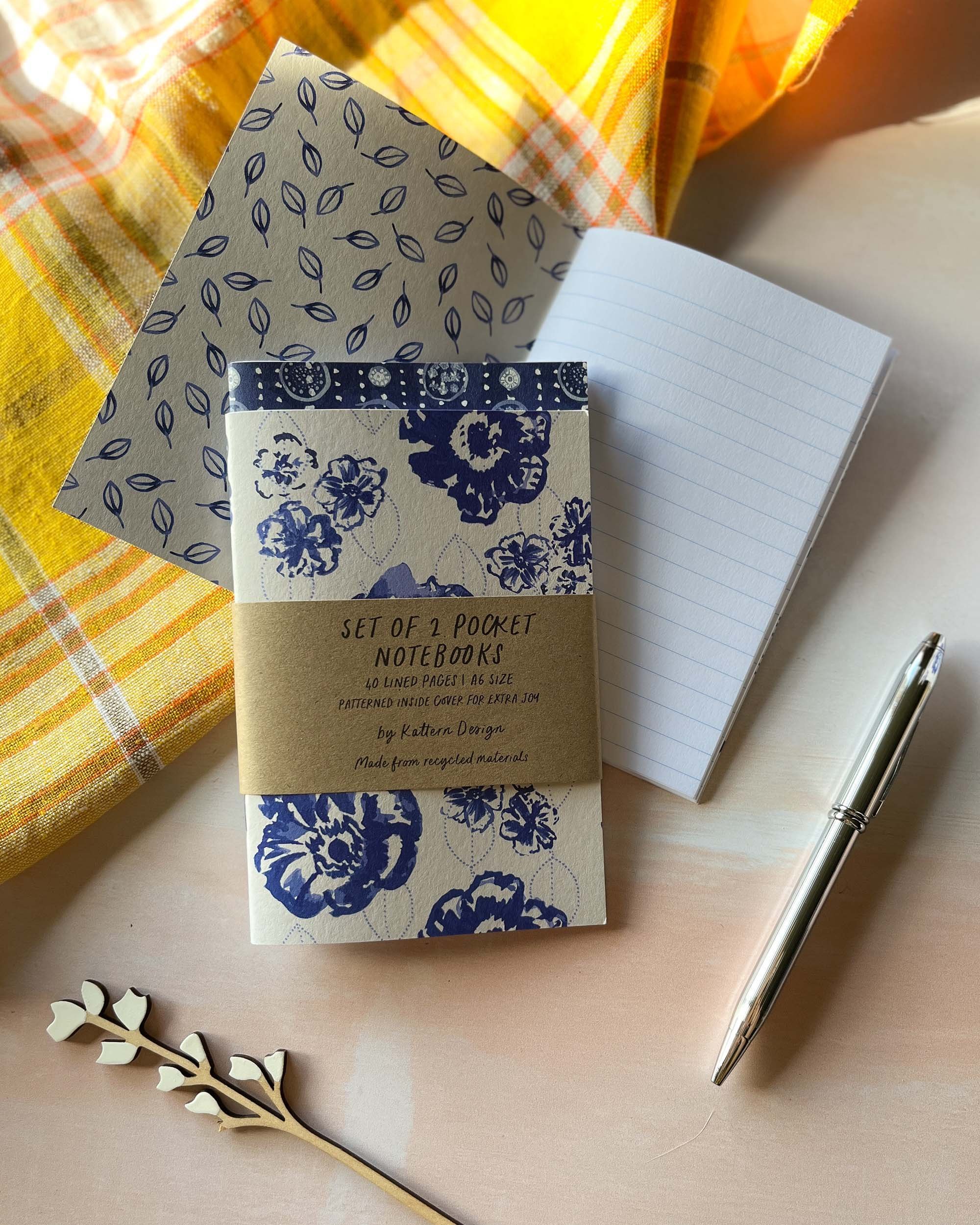 Set of patterned Pocket Notebooks, fully recycled notepads, joyful ...