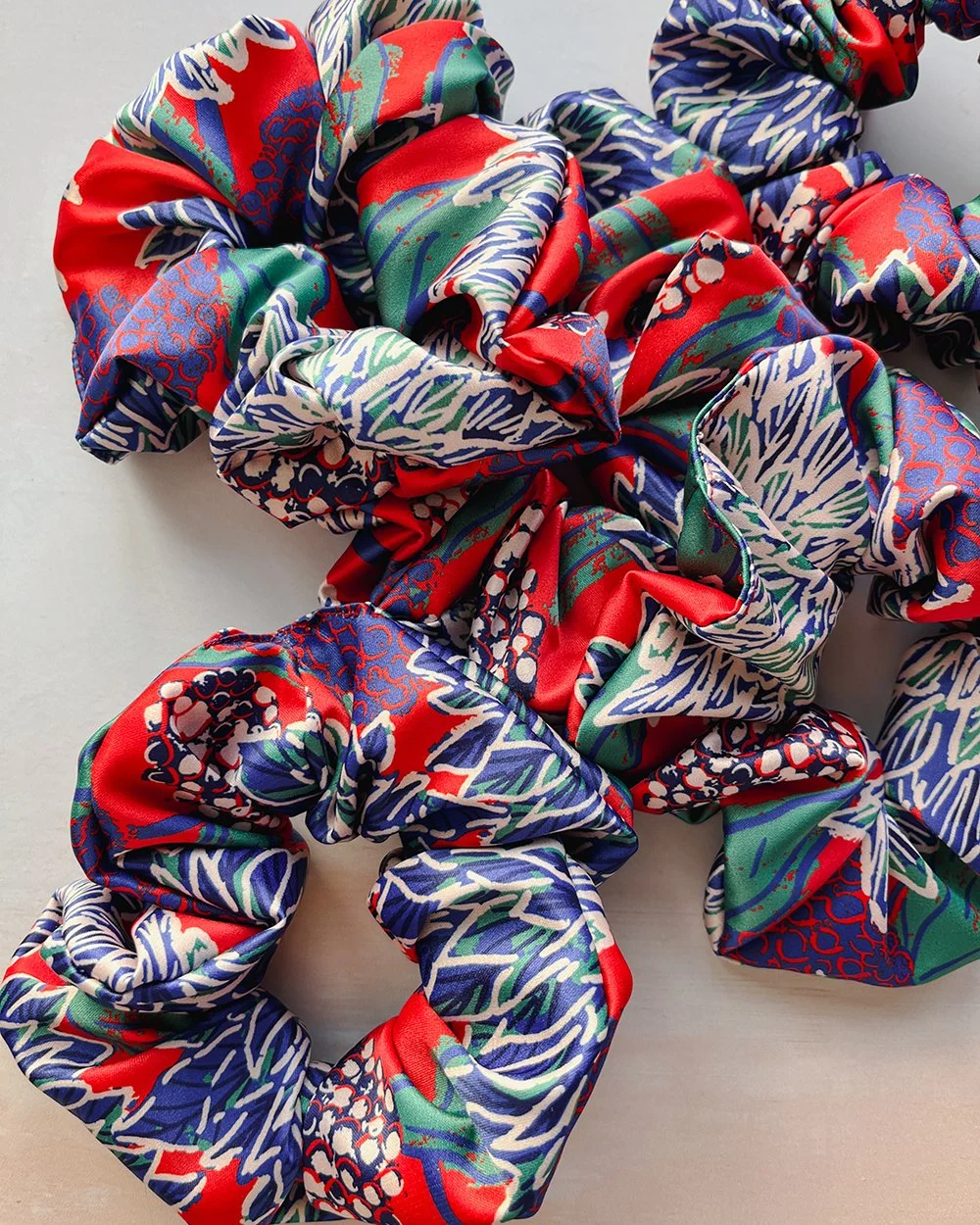 Large Citron and Blue Abstract Satin Silk Scrunchie Suitable for Thick ...