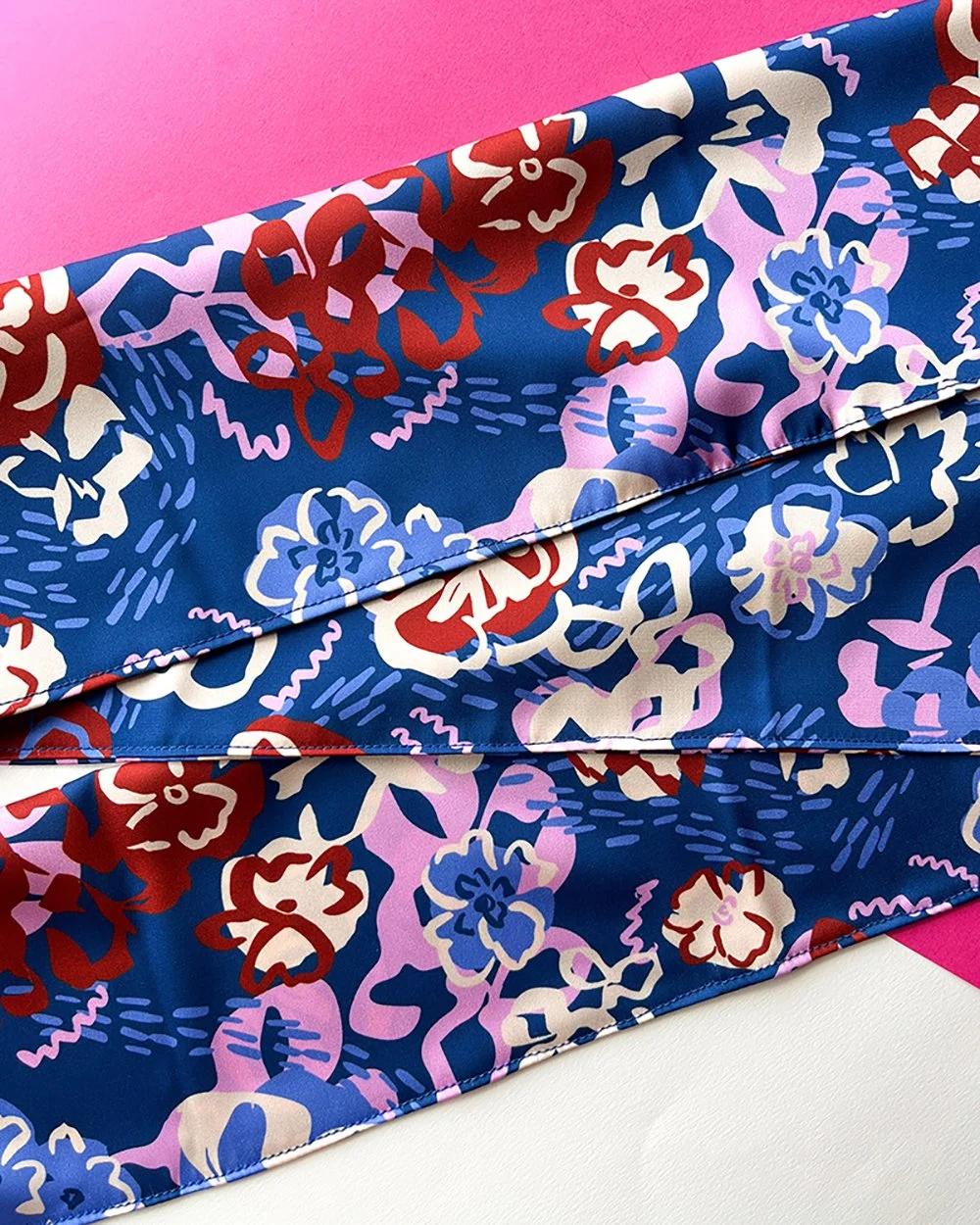 Handmade Dahlia Flower Print Satin Scarf Made from Recycled Fabric from ...