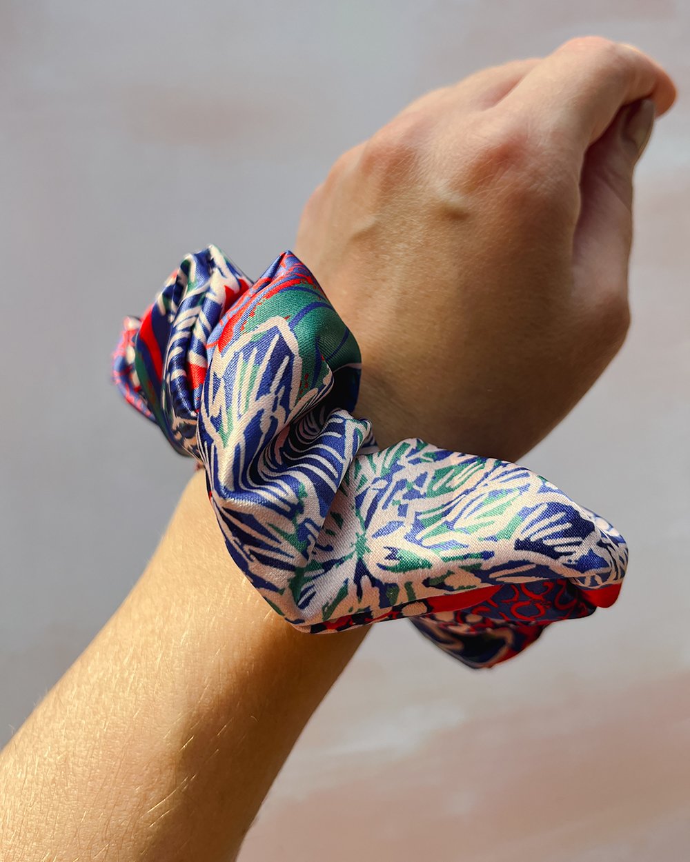 Large Citron and Blue Abstract Satin Silk Scrunchie Suitable for Thick ...