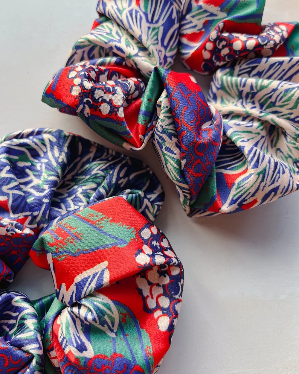 Large Citron and Blue Abstract Satin Silk Scrunchie Suitable for Thick ...