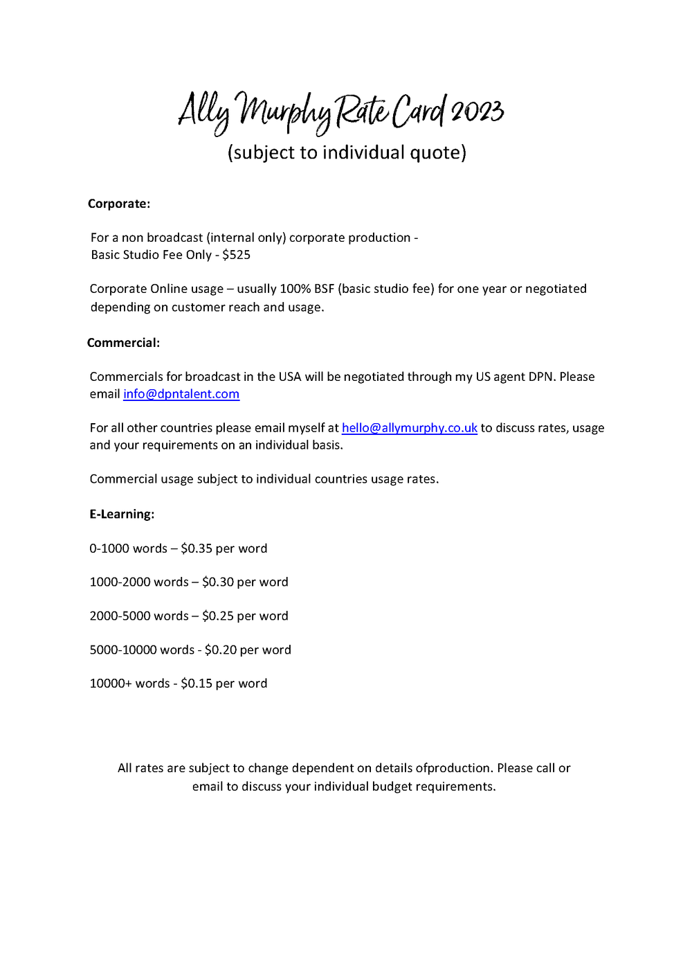 USA Rate Card - Ally Murphy - British Female Voice Over Artist ...