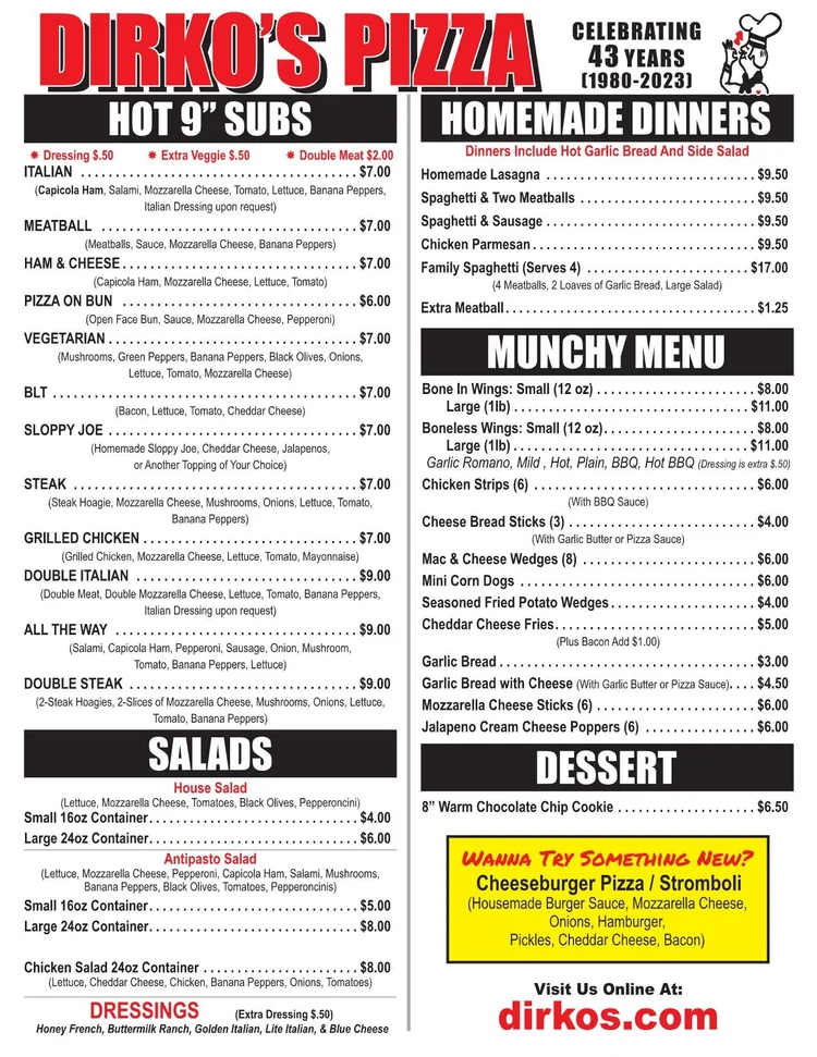 Newark Menu — Dirko's Pizza Menu