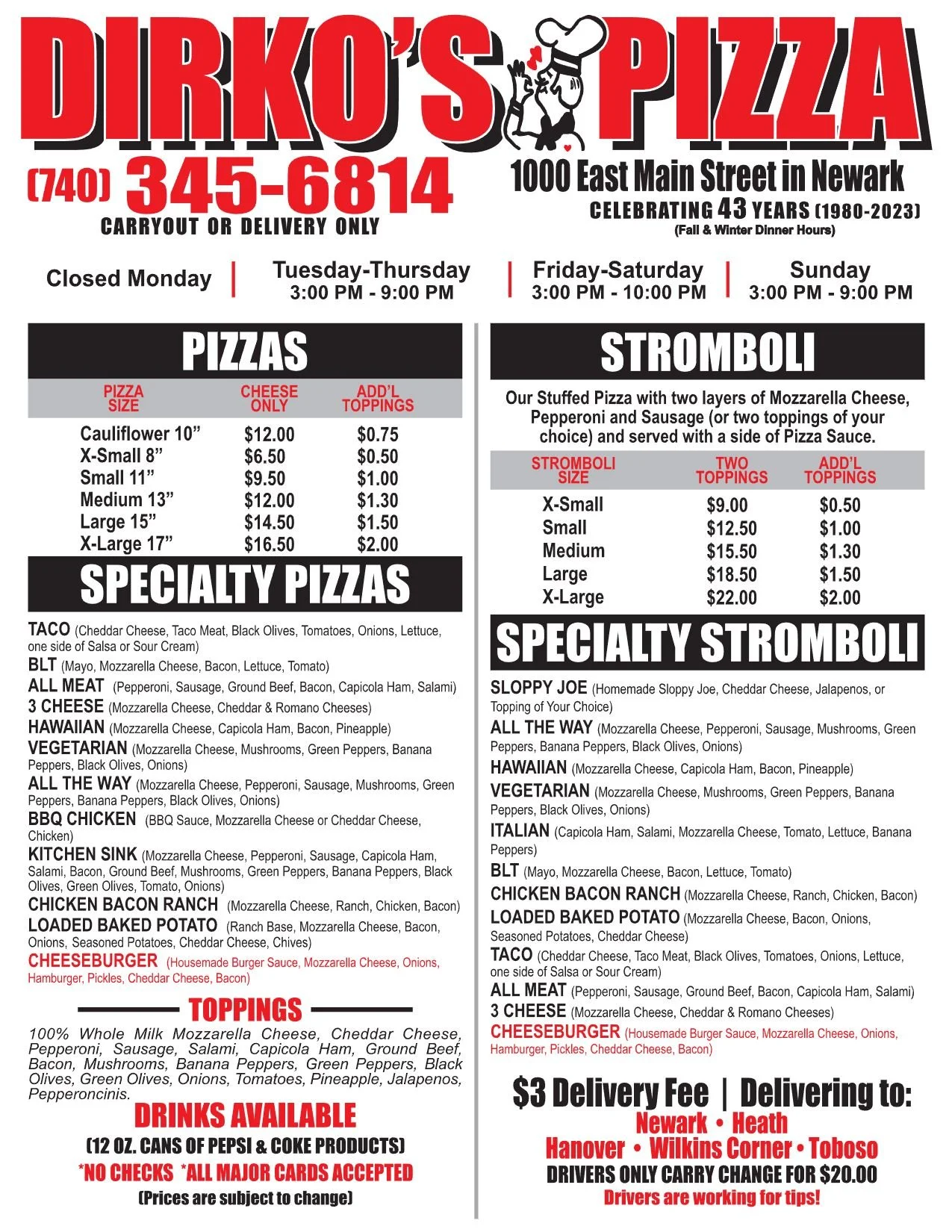 Newark Menu — Dirko's Pizza Menu