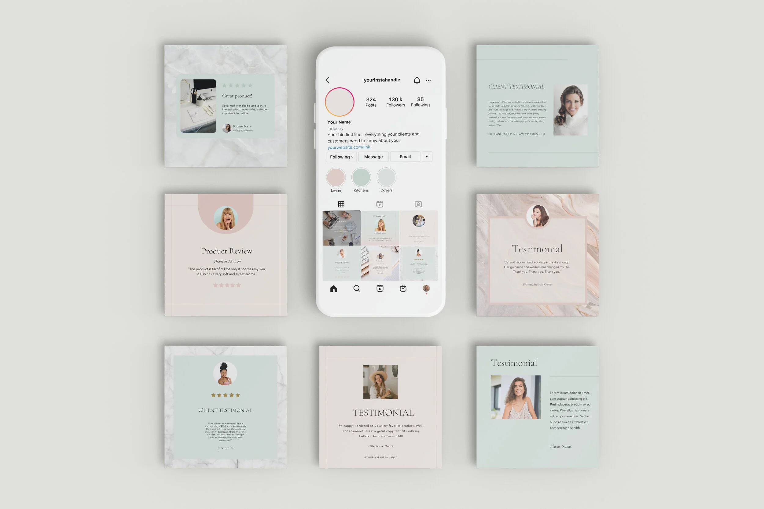 Testimonial & Review Instagram Post Templates — Amado Branding