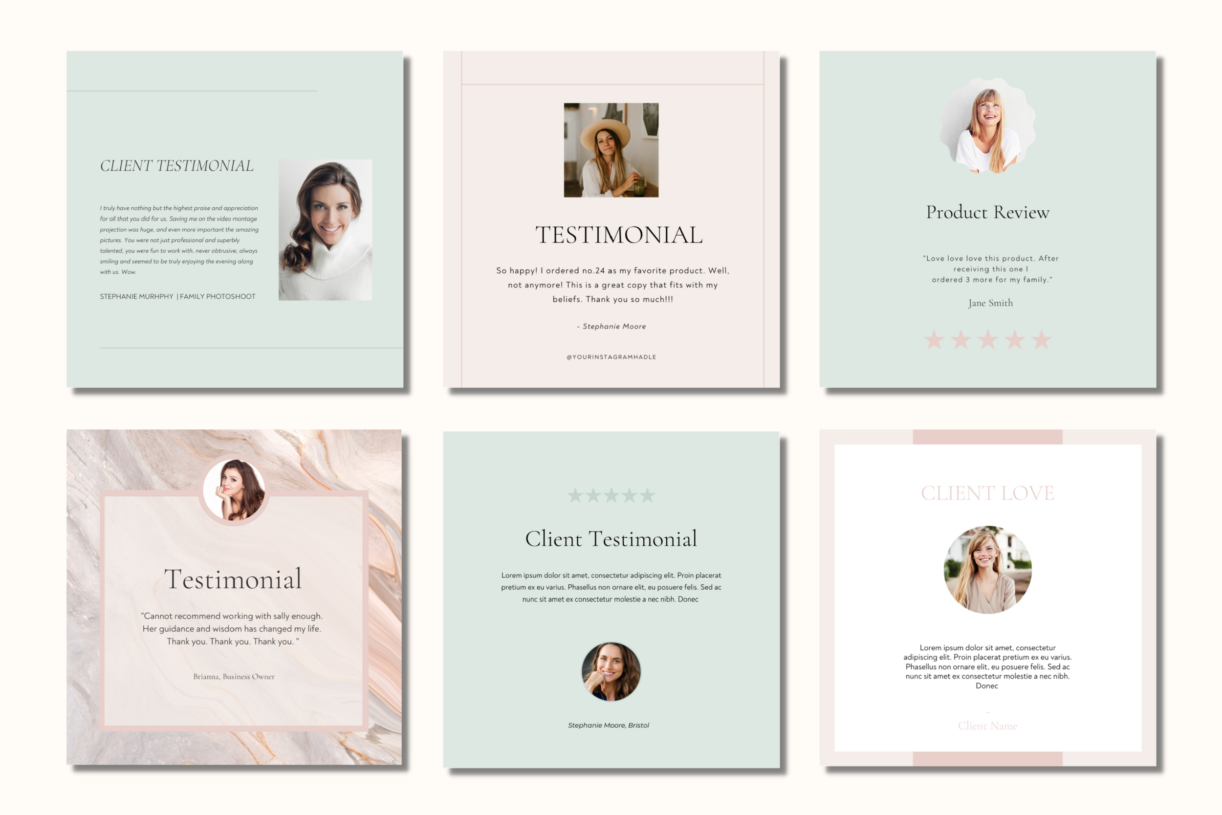Testimonial & Review Instagram Post Templates — Amado Branding