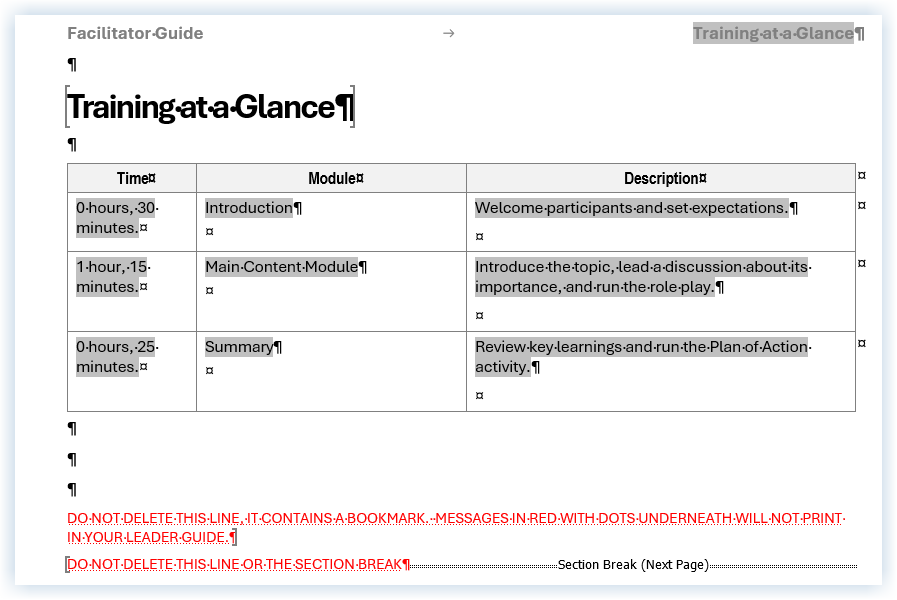 Lesson 2: Updating the Training at a Glance — Premier instructor-led ...
