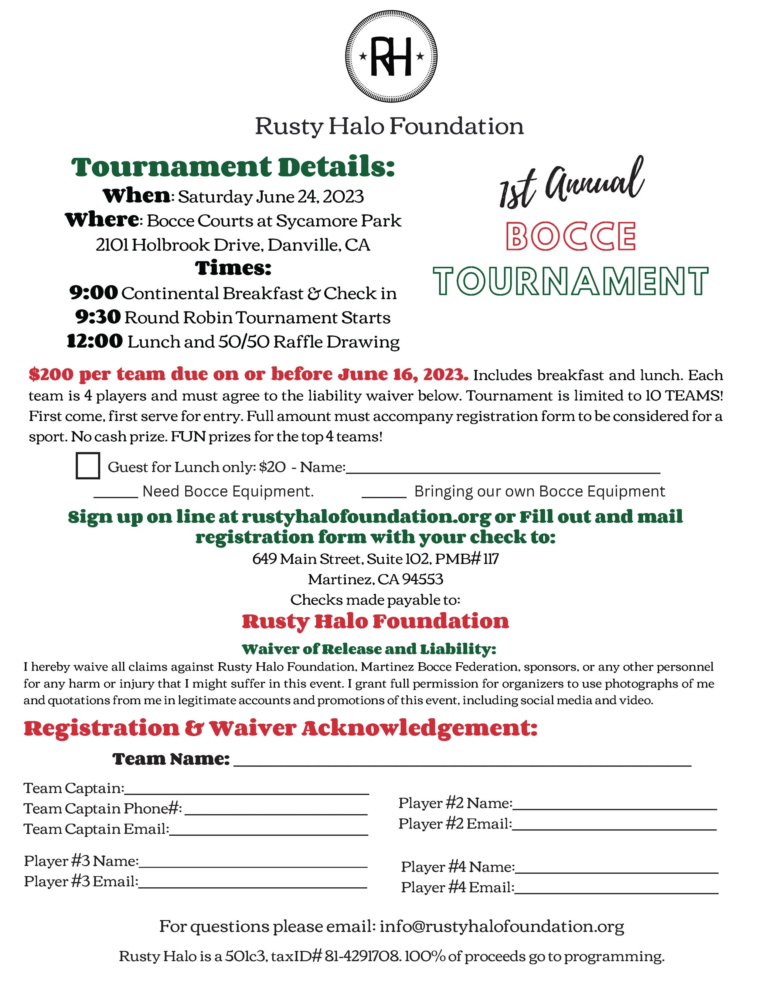 First Annual Bocce Tournament — Rusty Halo Foundation