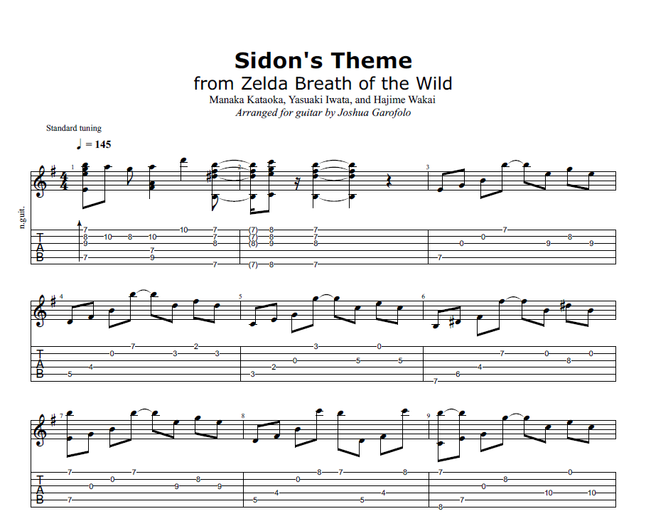 ZELDA guitar tabs — FINGERSTYLE GUITAR TABS — Josh Garofolo