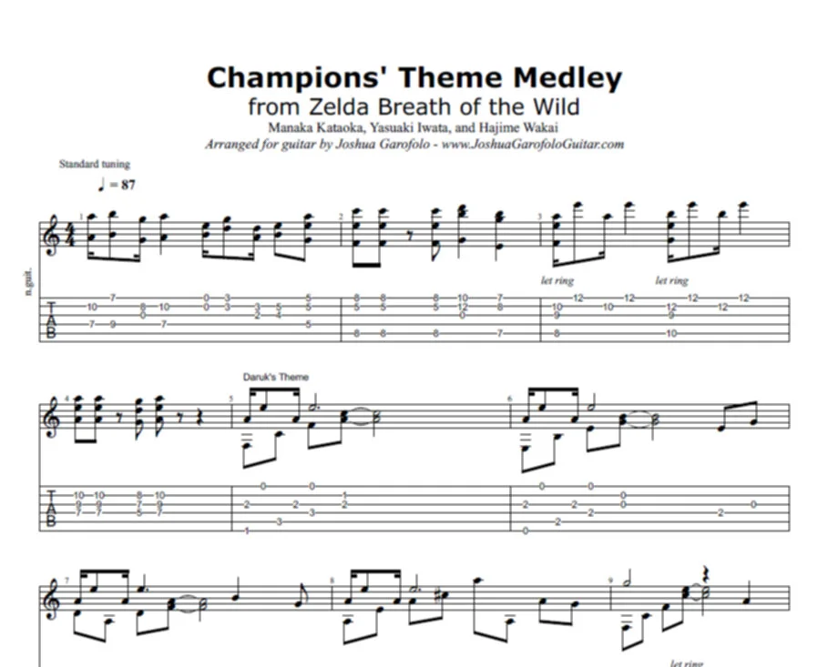 ZELDA guitar tabs — FINGERSTYLE GUITAR TABS — Josh Garofolo