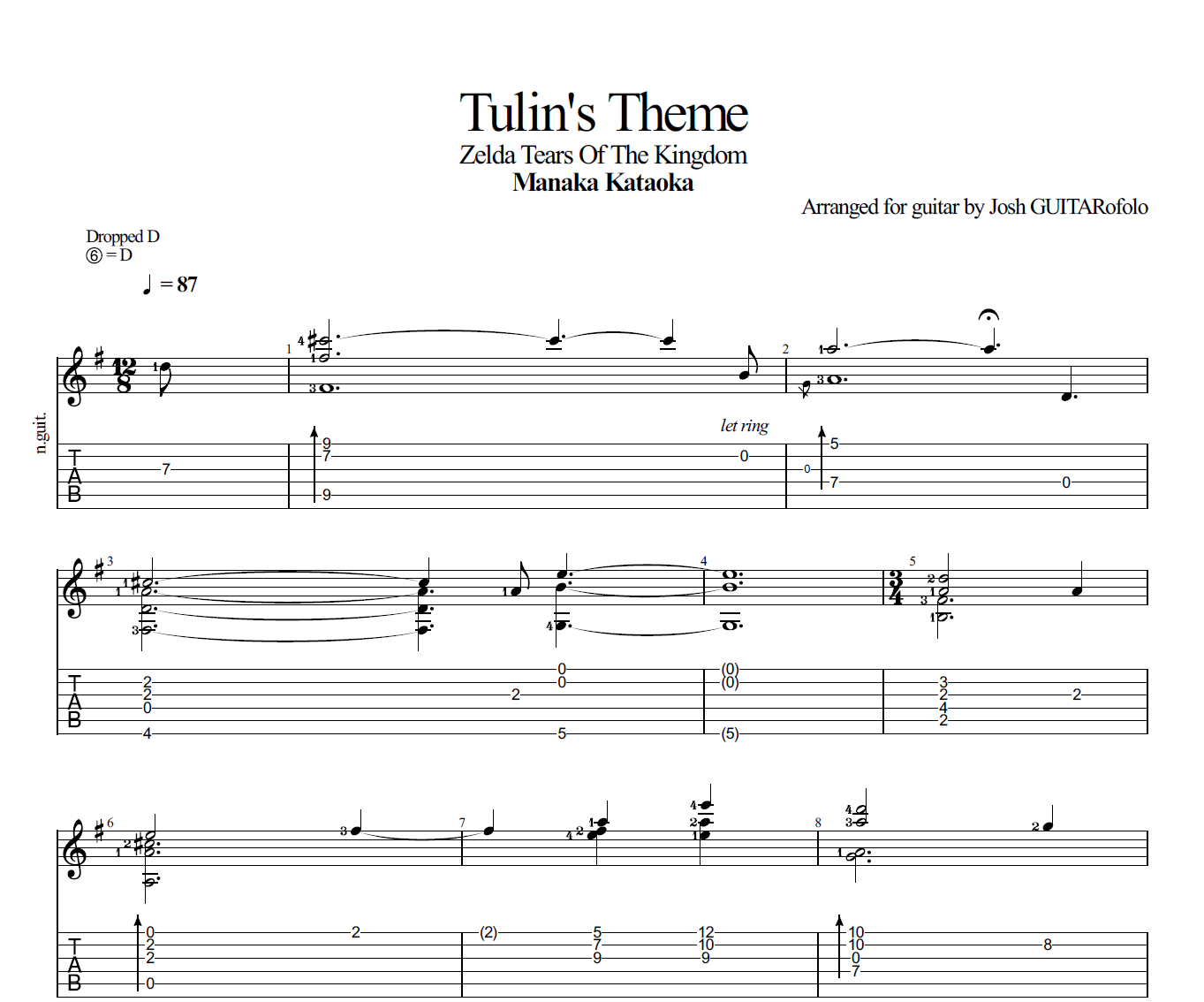 Zelda Tears Of The Kingdom - Tulin's Theme (Guitar Tabs) — Josh GUITARofolo