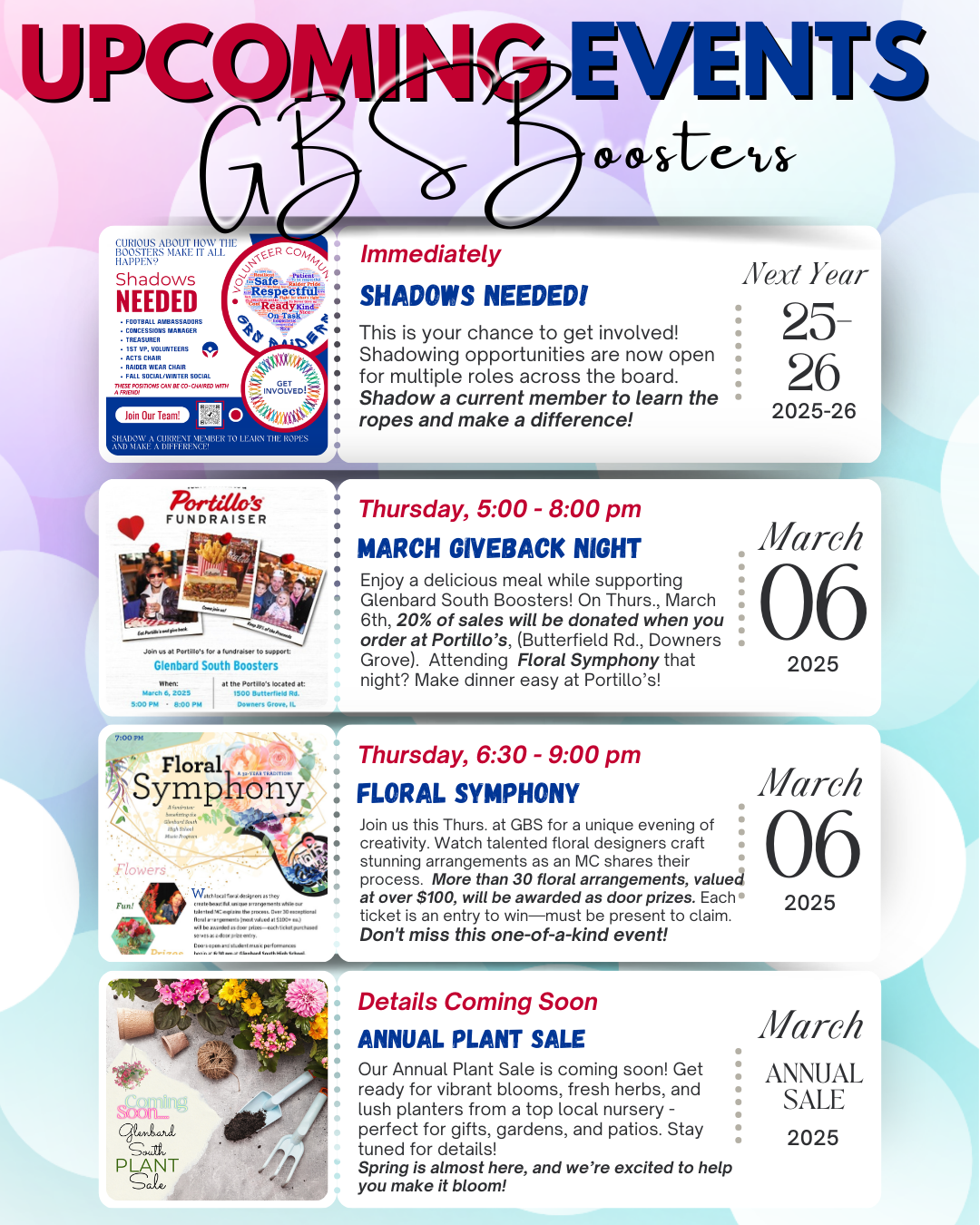 UPCOMING EVENTS — Glenbard South Boosters