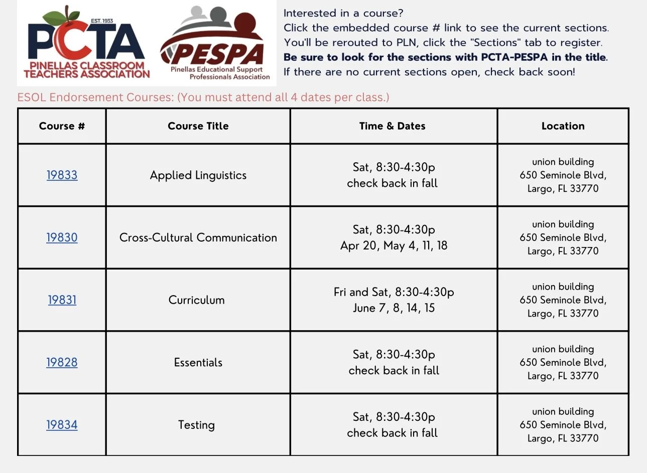 Professional Development — PCTA and PESPA