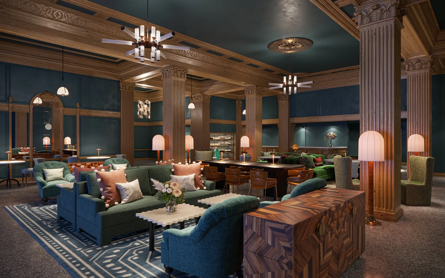 Marcus Whitman Hotel Lobby | Interior Design — HERE architecture and ...