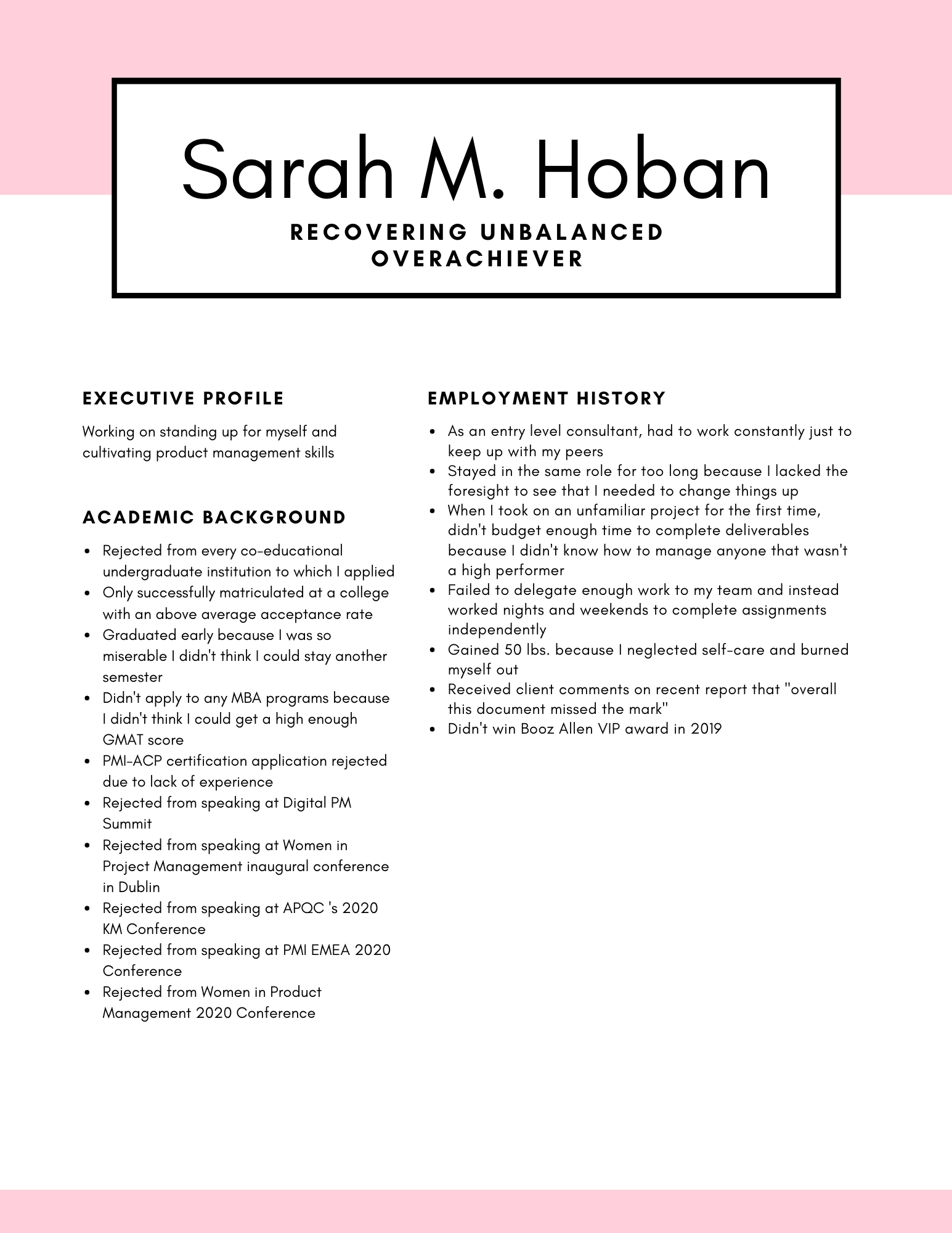 Failure Resume — Sarah M. Hoban
