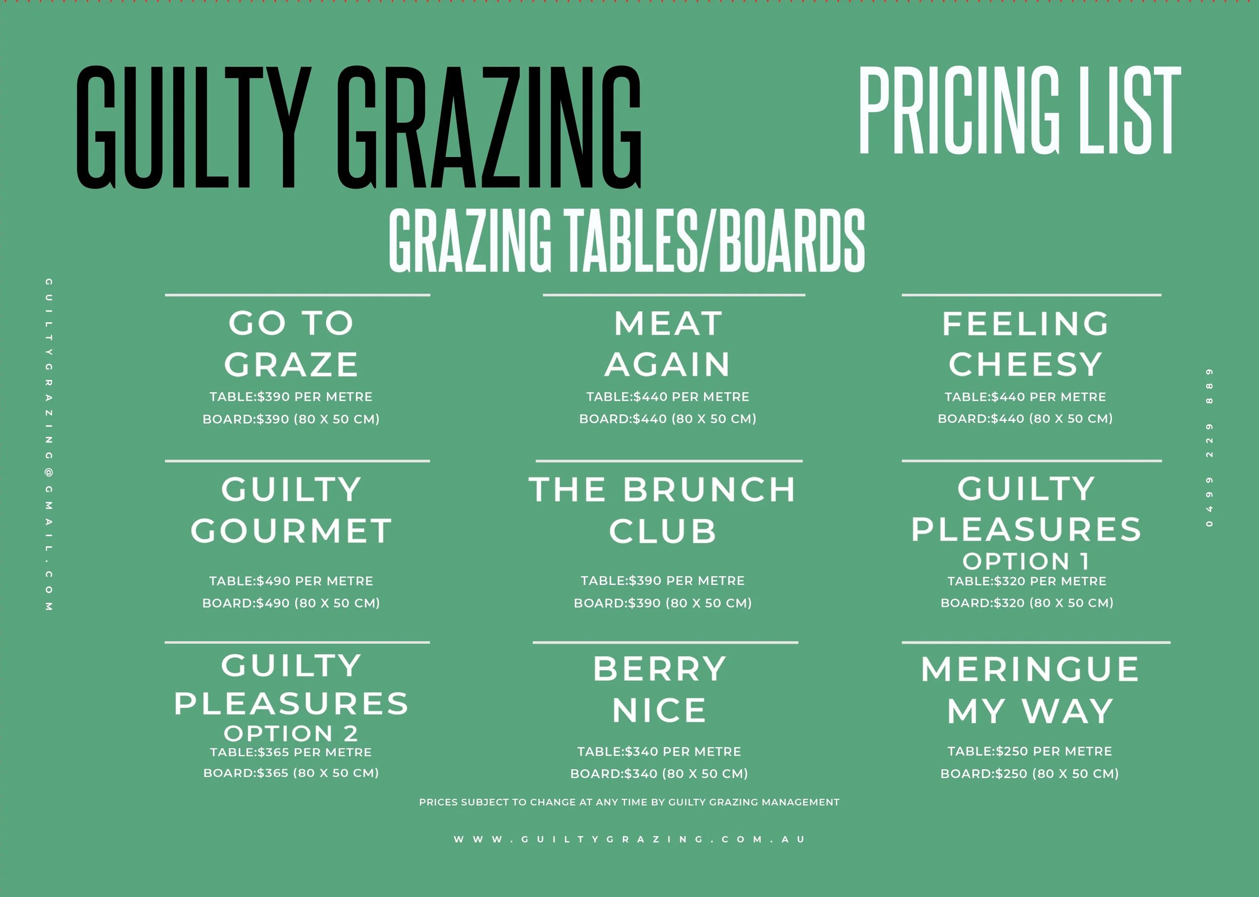 Price List — Guilty Grazing