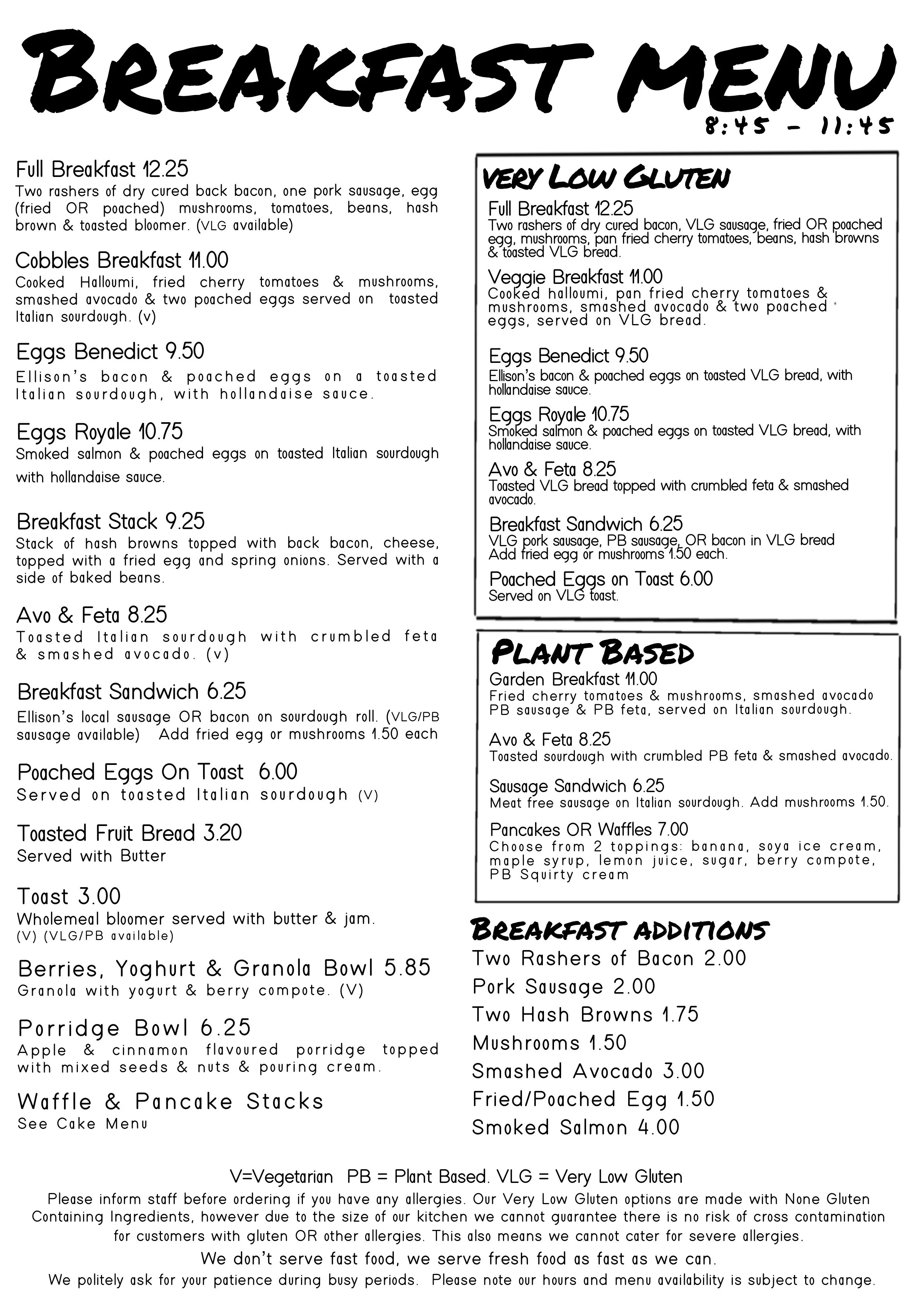 Menu — Cobbles and Clay