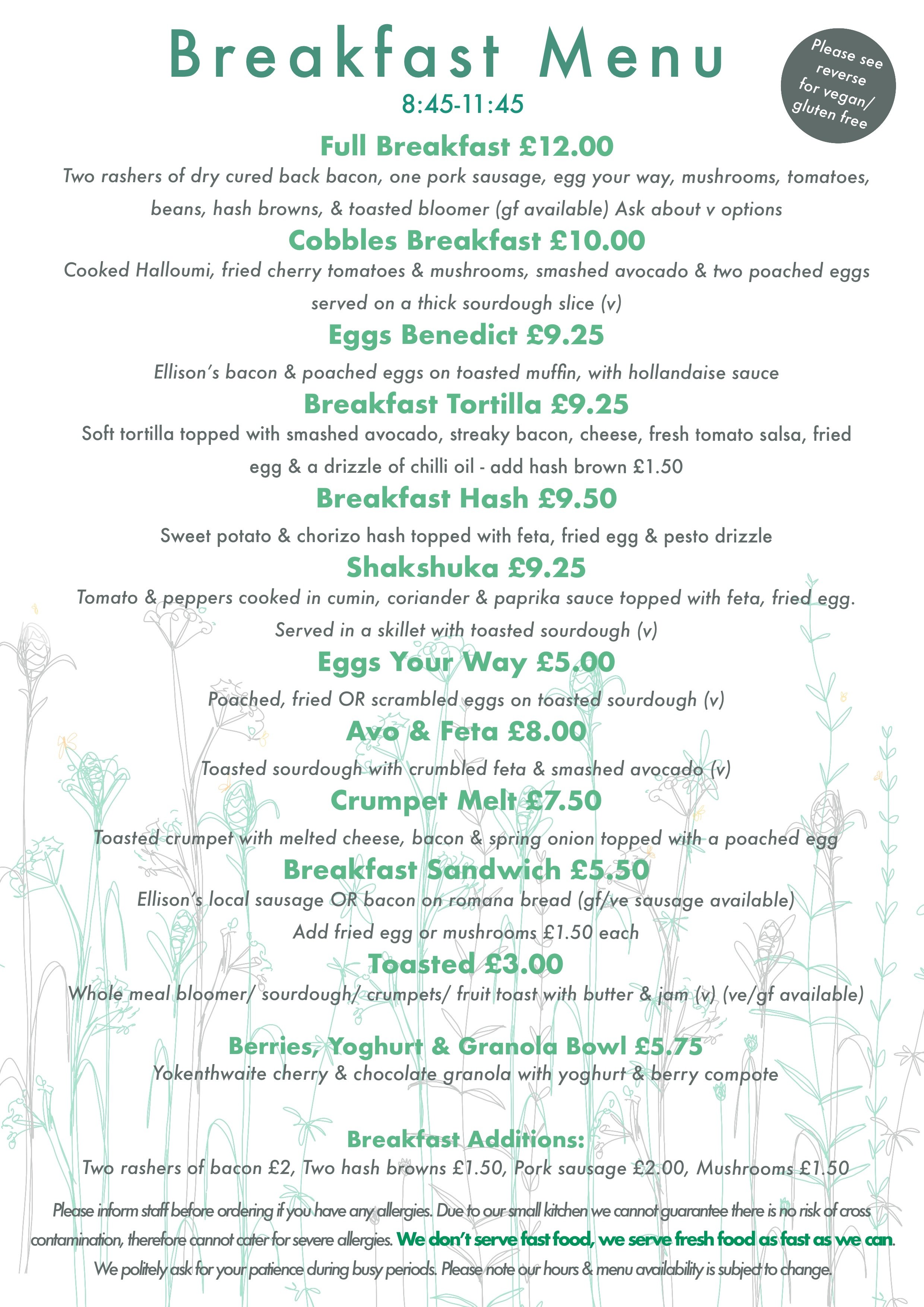 Menu — Cobbles and Clay