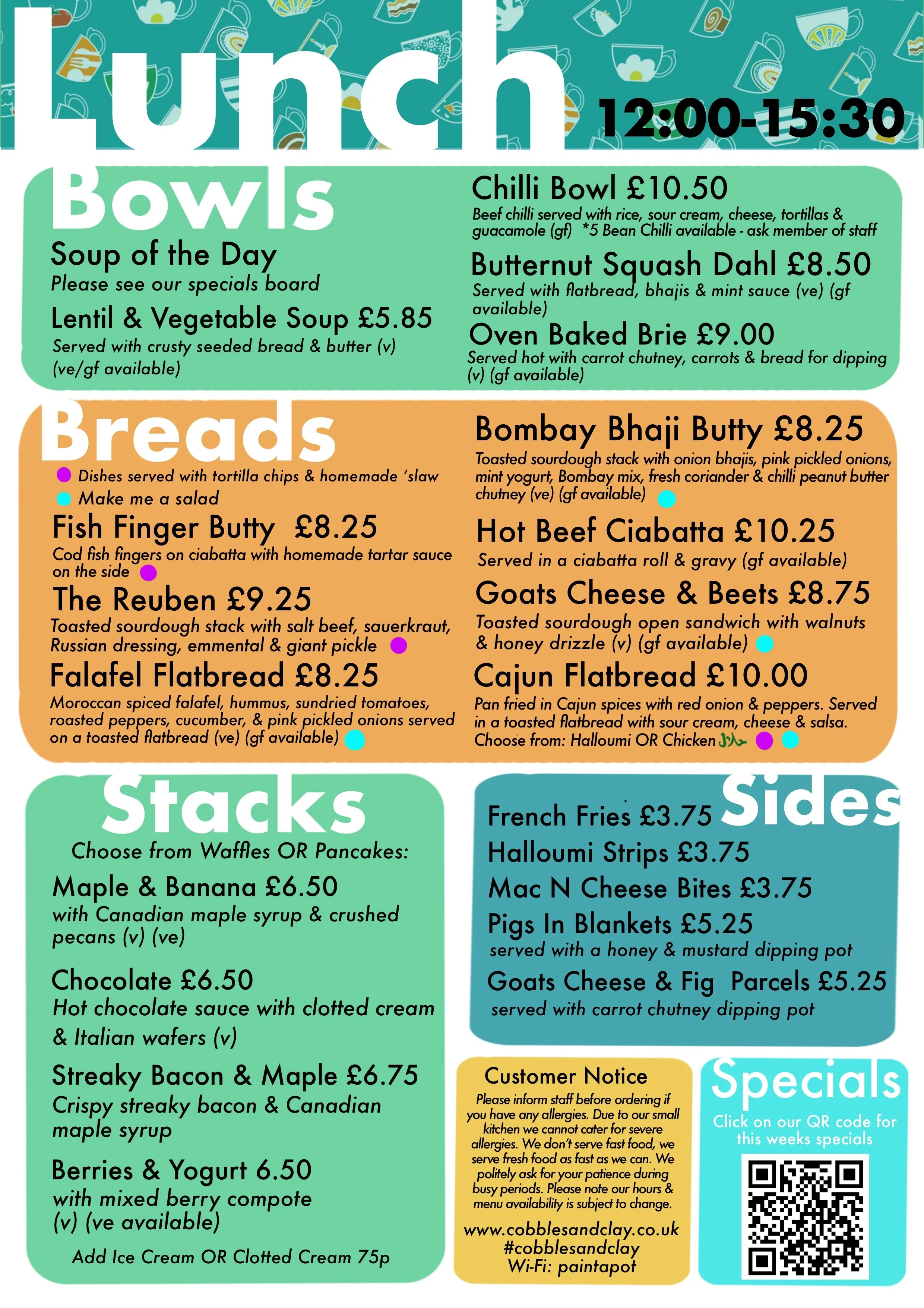 Menu — Cobbles and Clay